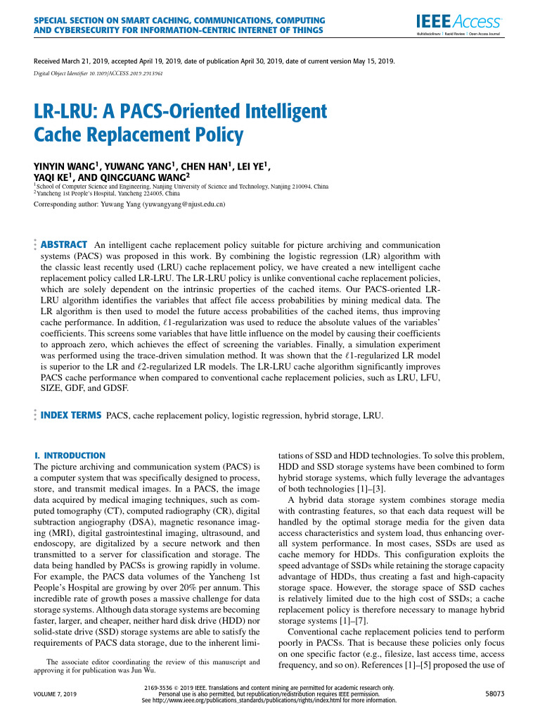 2019 LR-LRU A PACS-Oriented Intelligent Cache Replacement Policy | PDF | Solid State Drive ...
