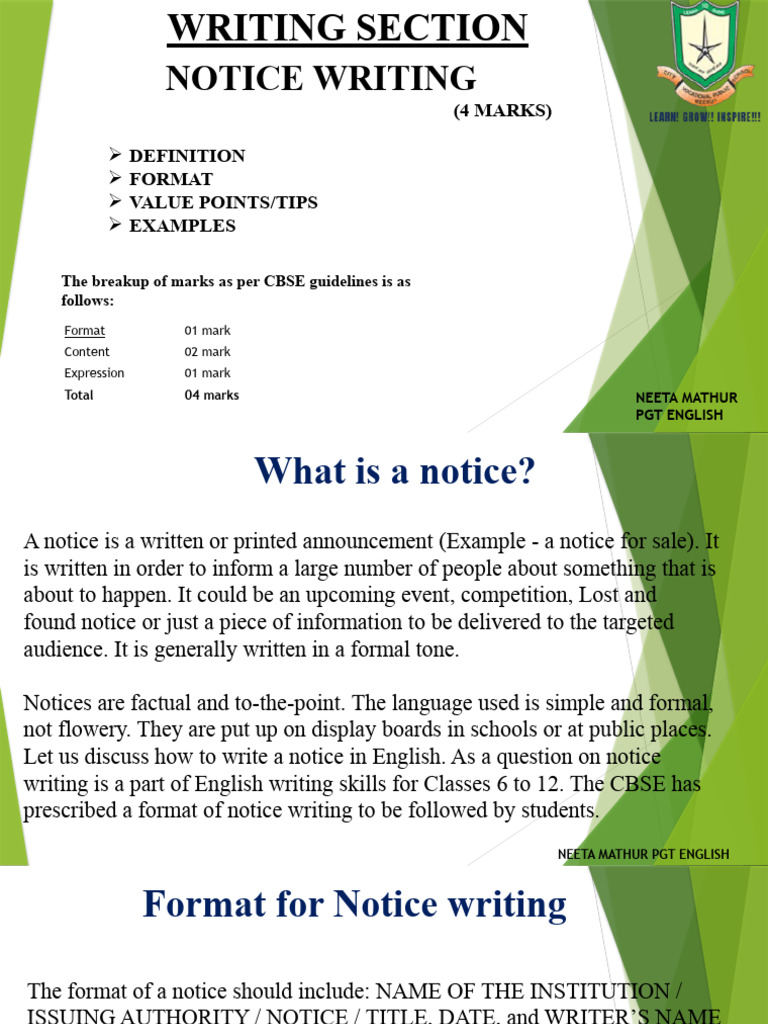 NOTICE WRITING - Final | PDF