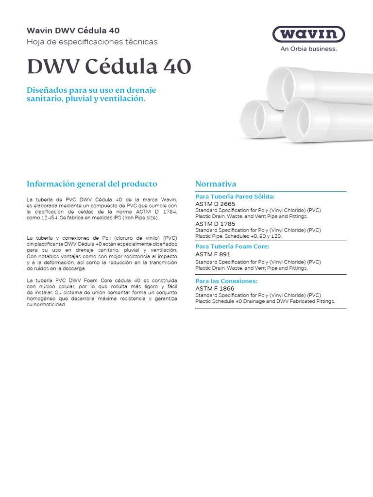 28 - Ficha Técnica DWV Ced 40 | PDF | Cloruro de polivinilo | Tubería (transporte de fluidos)
