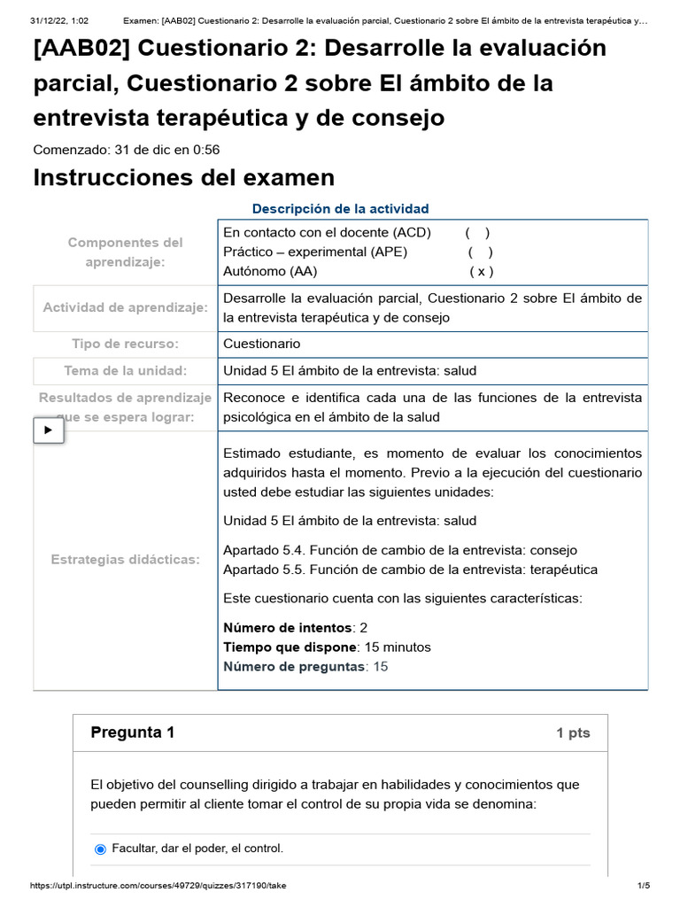 Examen - (AAB02) Cuestionario 2 - Desarrolle La Evaluación Parcial, Cuestionario 2 Sobre El ...