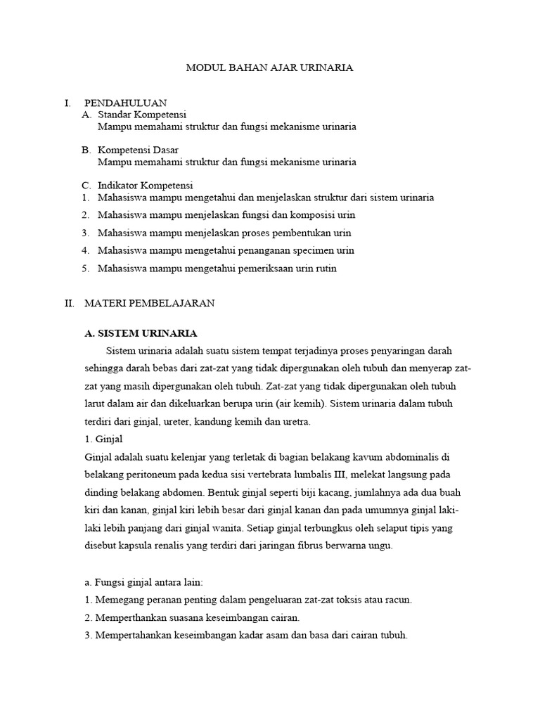 Modul Pembelajaran Sistem Urinaria | PDF