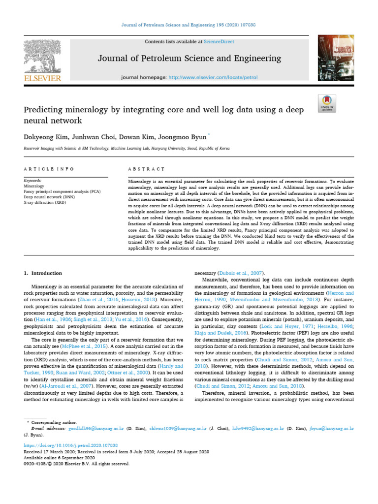 Predicting Mineralogy by Integrating Core and Well Log Data Using A Deep | PDF | Principal ...