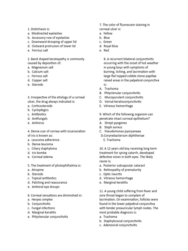 MCQ Ophthalmology OSHMU | PDF | Glaucoma | Retina