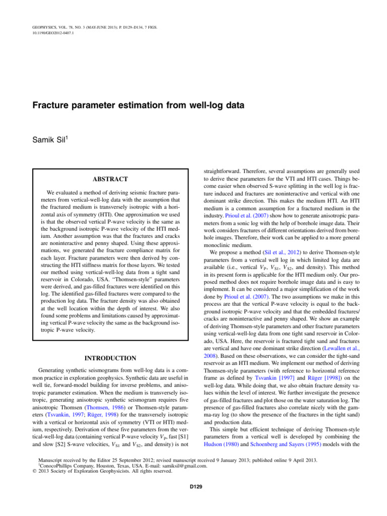 Fracture Parameter Estimation From Well-Log Data | Download Free PDF | Applied And ...