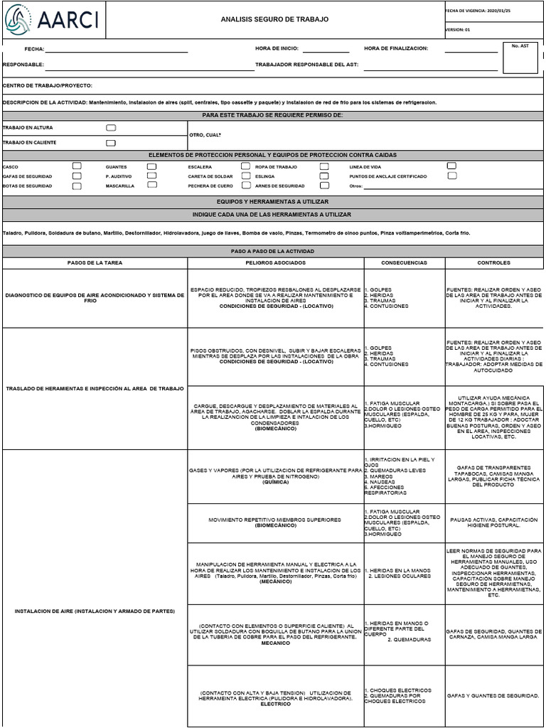 Formatos Analisis Seguro de Trabajo (Ast) | PDF