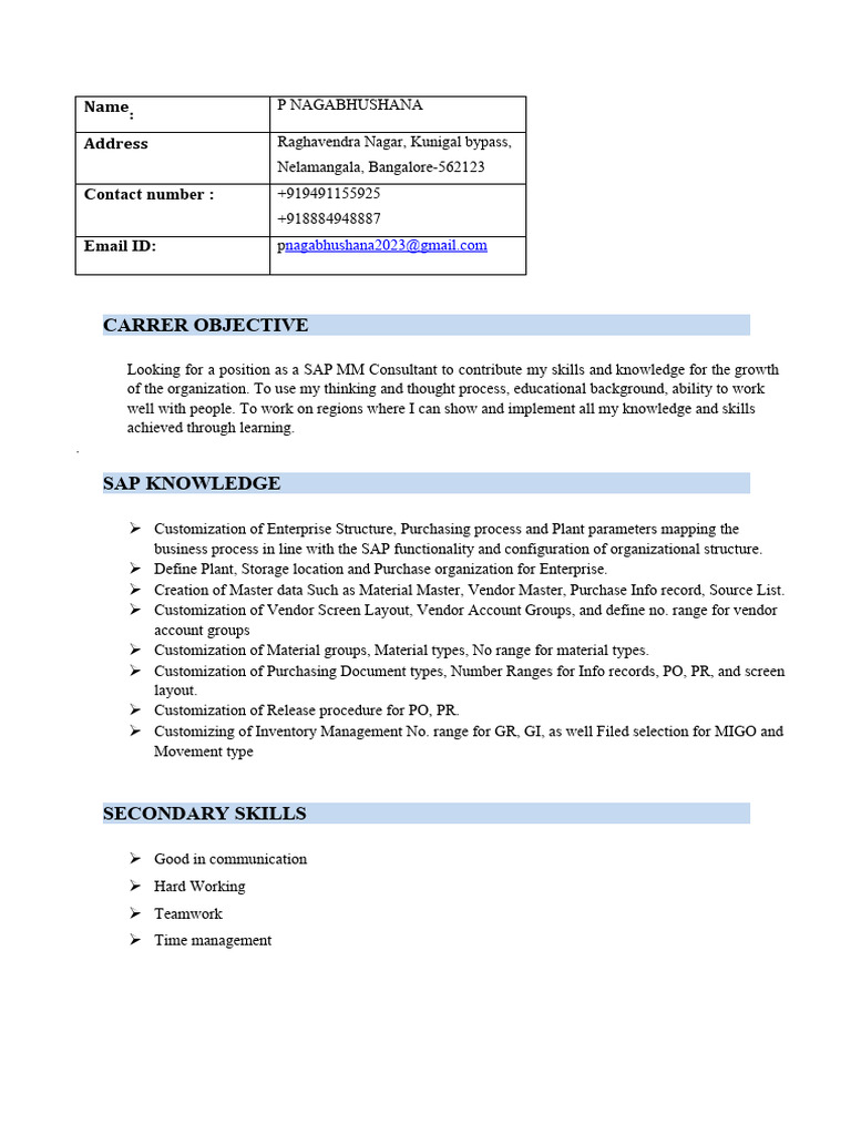 Naga SAP MM Resume | PDF | Computing | Business