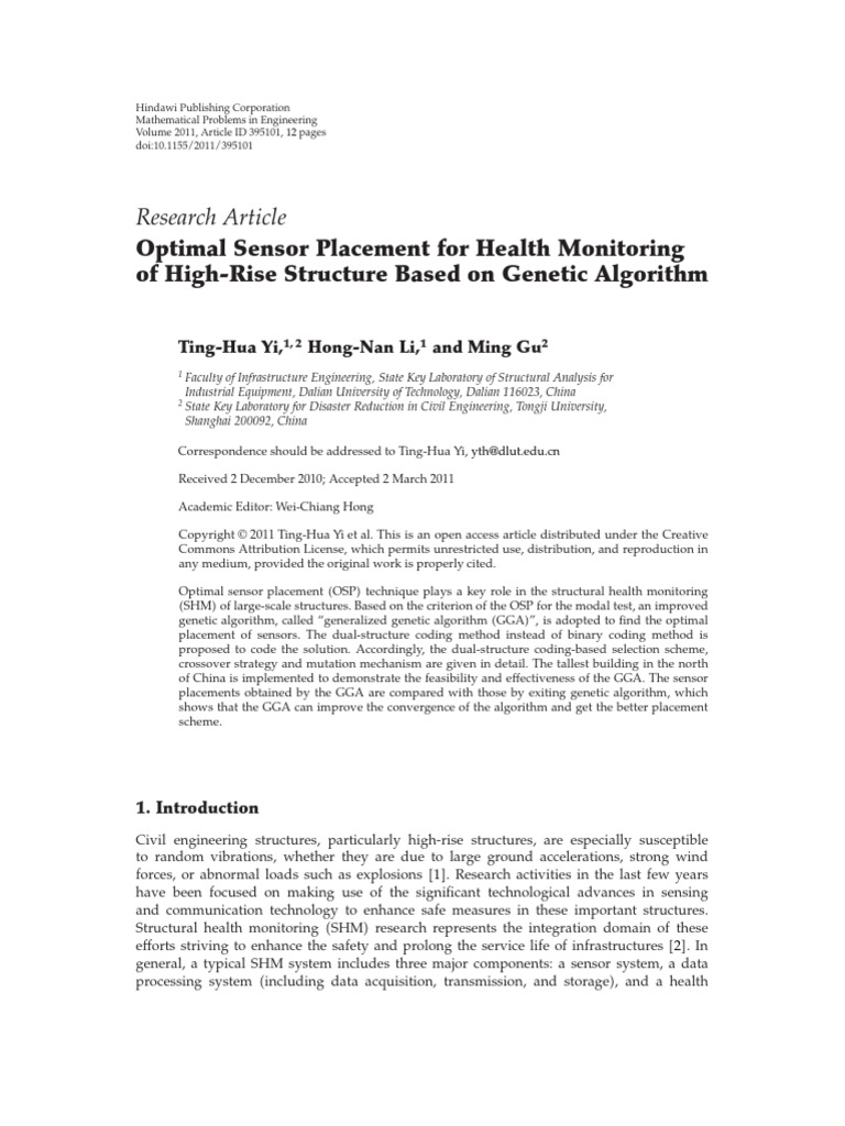 Optimal Sensor Placement For Health Monitoring of | PDF