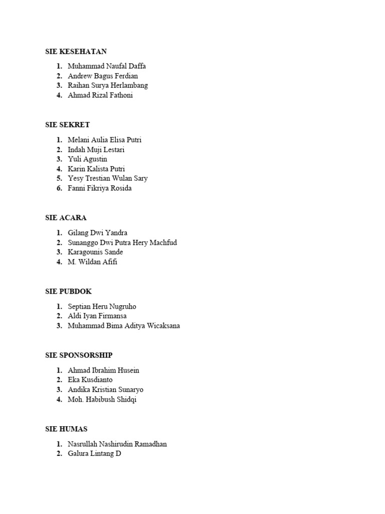 Jobdesk Sie Acara dan Kesehatan | PDF