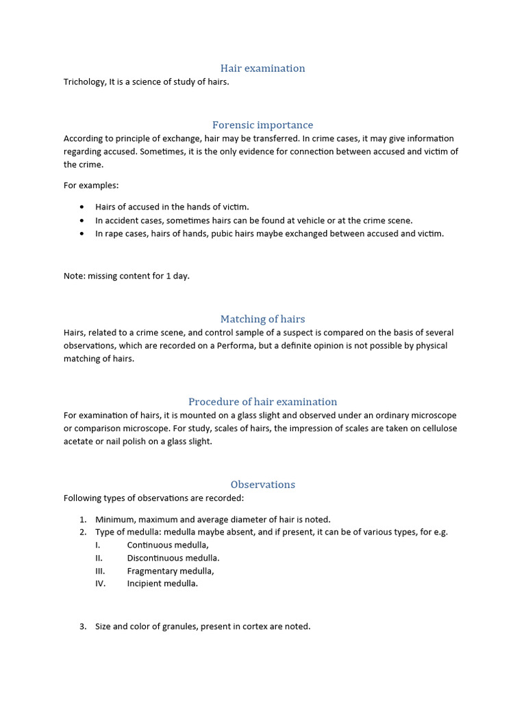 Forensic Hair Examination Process | PDF