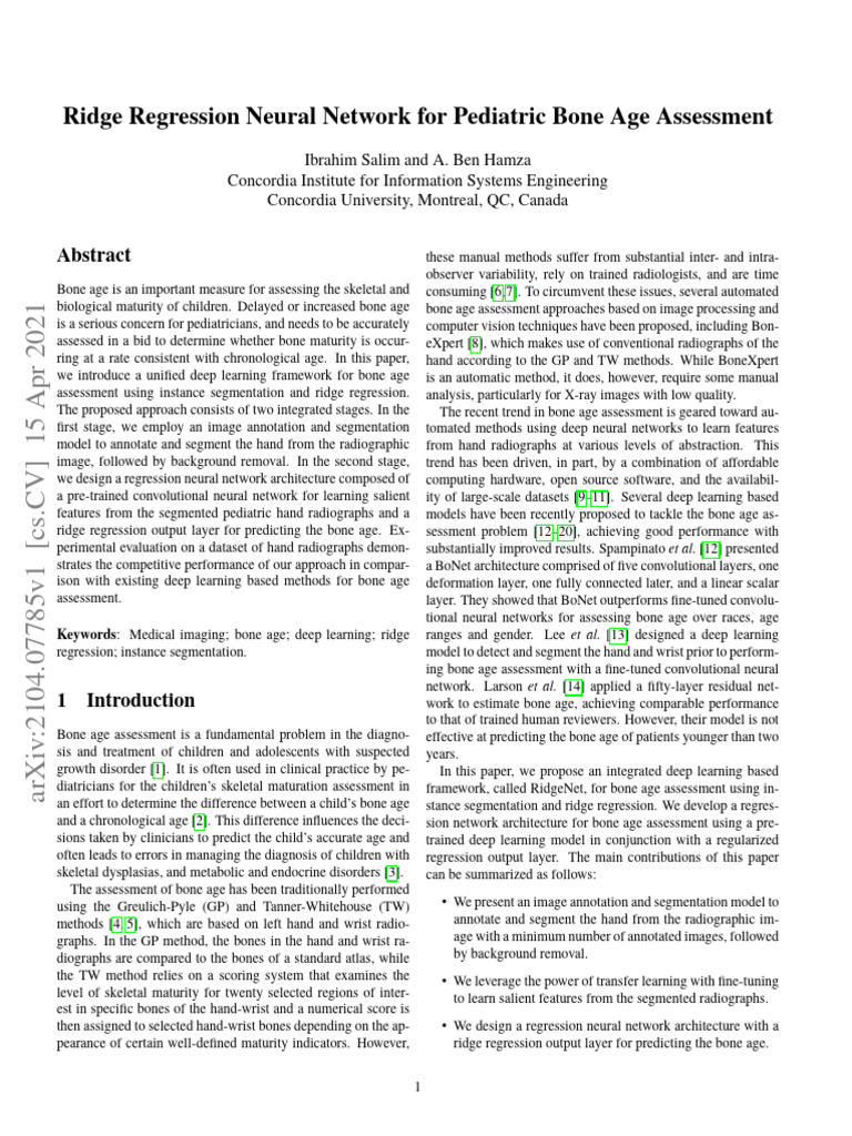 Ridge Regression Neural Network For Pediatric Bone Age Assessment | PDF | Image Segmentation ...