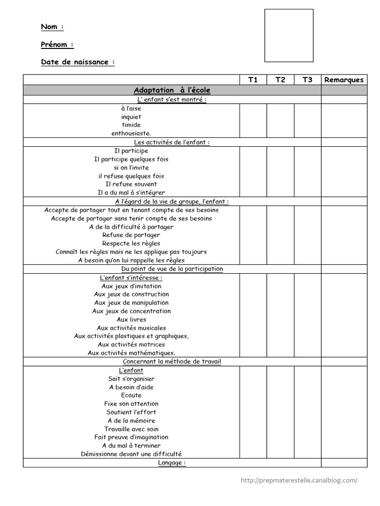 Grille D'observation Enfants | PDF