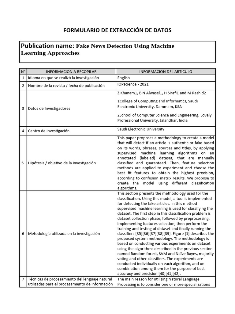 Formulario de Extracción de Datos | PDF | Machine Learning | Support ...
