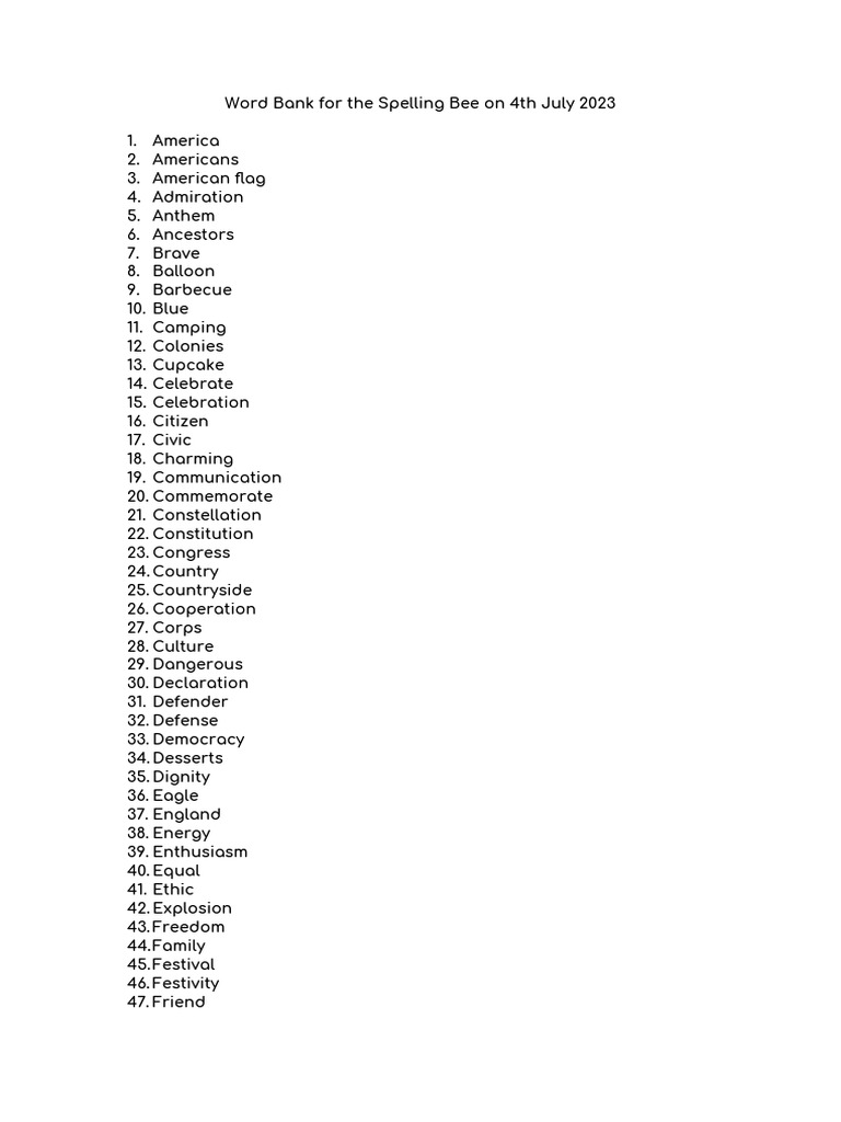 Word Bank For Spelling Bee 2023 | PDF