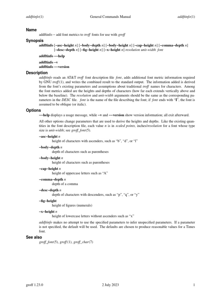 Font Metrics for Groff Users | PDF | Typefaces | Parameter (Computer ...