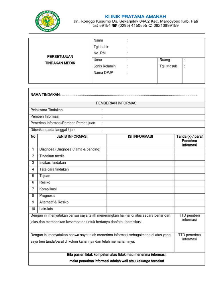 Form Informed Consent Klinik Pratama Amanah | PDF