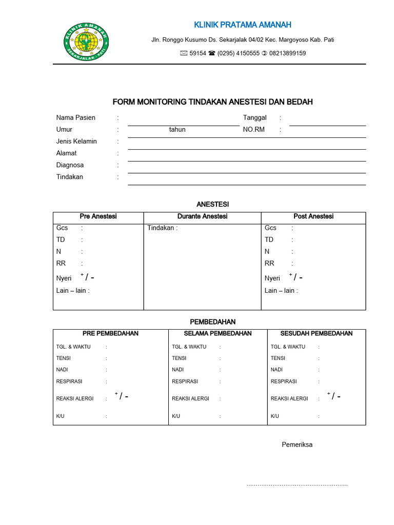 Form Monitoring Tindakan Anestesi Dan Bedah | PDF
