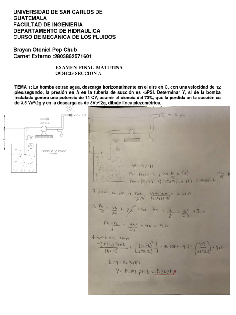 Examen Final Mecanica de Fluidos Brayan Pop Chub | PDF
