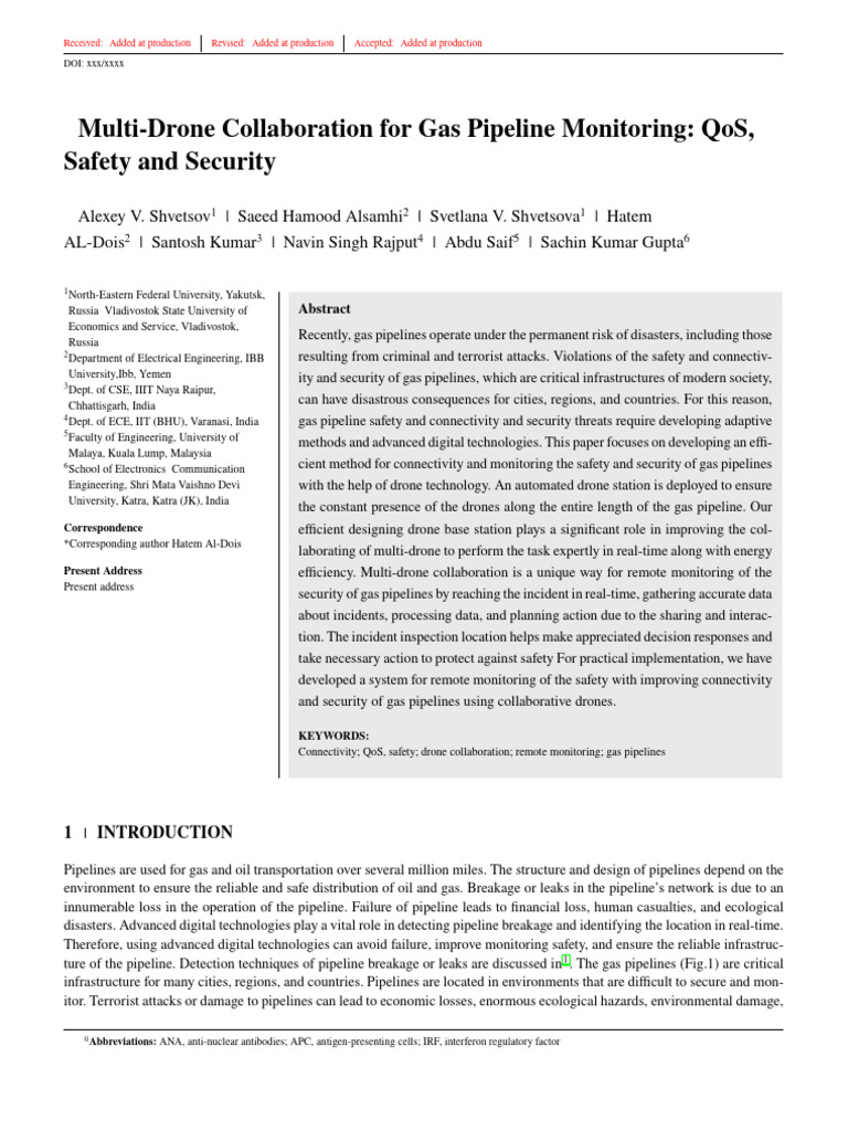 Multi Drone Collaboration Gas Pipeline Monitoring QoS Safety and ...