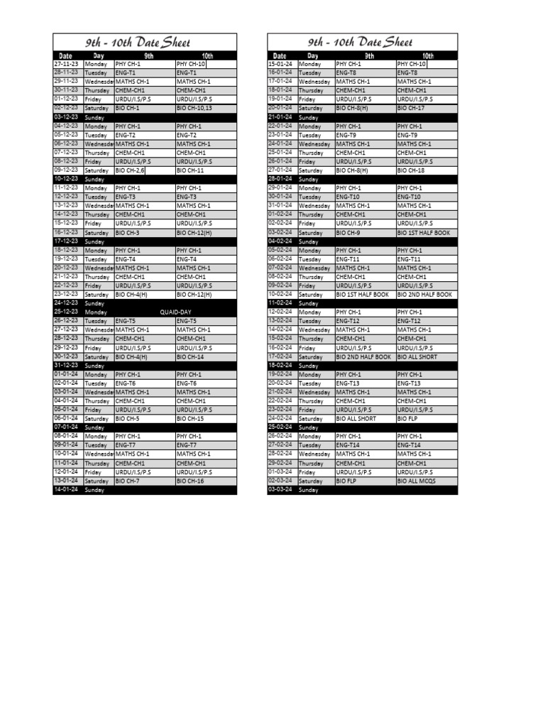 Date Sheet | PDF