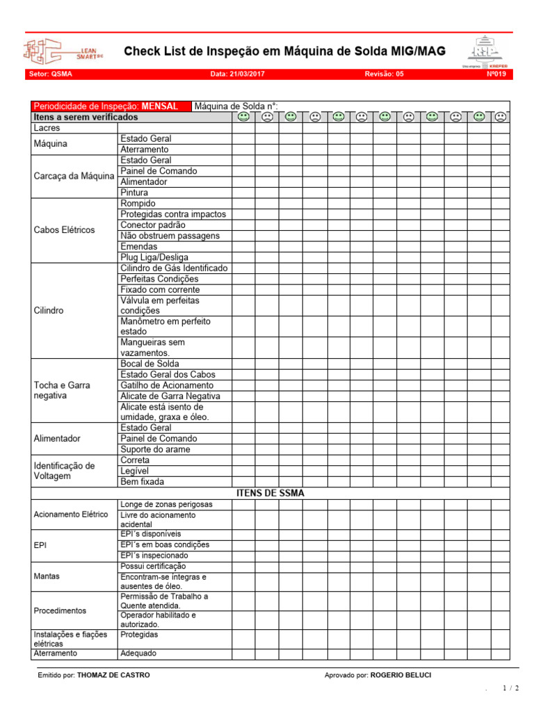 IT G 09 001 - Check List 019 - Rev 05 - Máquina de Solda MIG e MAG | PDF