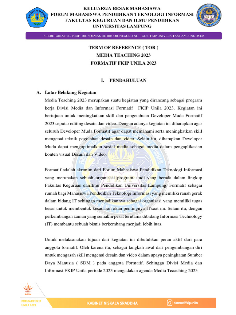 Term of Reference Media Teaching 2023 | PDF