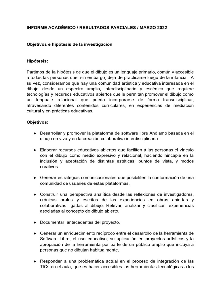 Informe Acad Mico - Resultados Parciales - Marzo 2022 | PDF | Arte