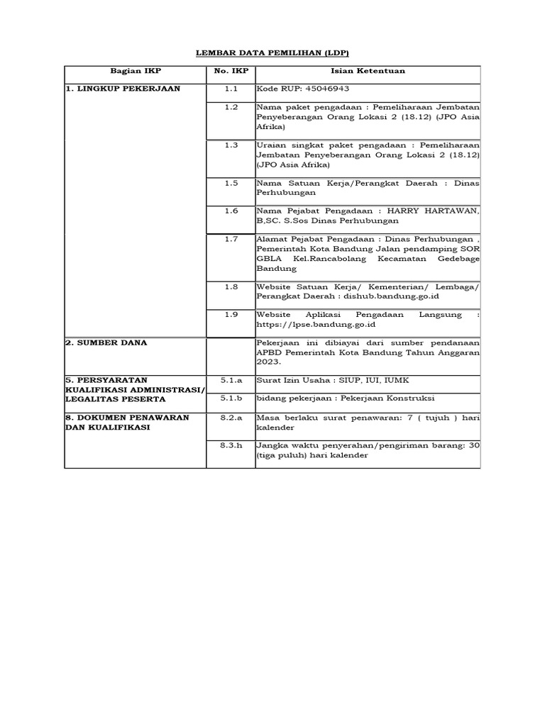 Lembar Data Pemilihan | PDF