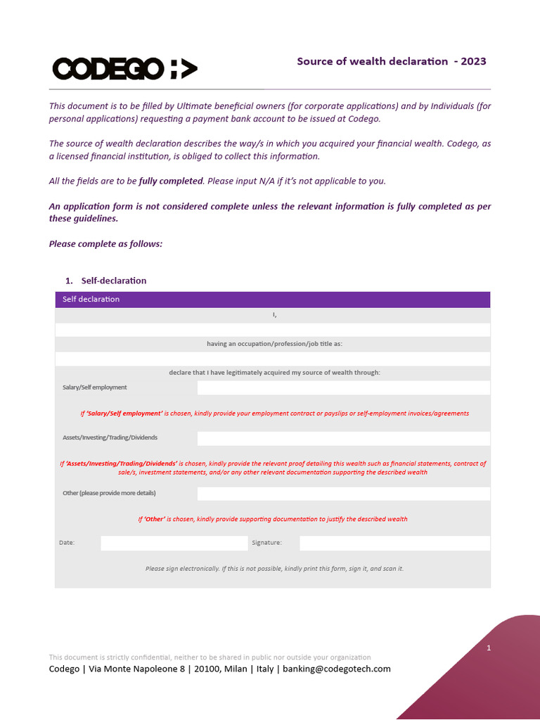 FORM - Source of Wealth Declaration 2023 PDF | PDF