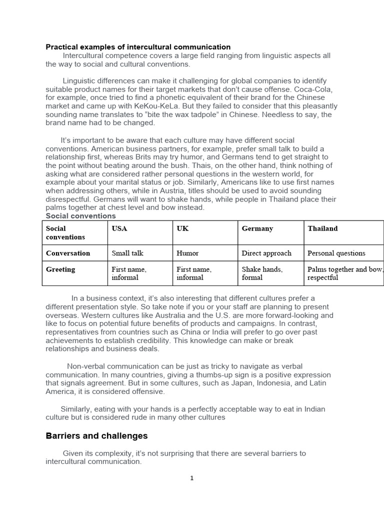 Practical Examples of Intercultural Communication | PDF | Communication ...