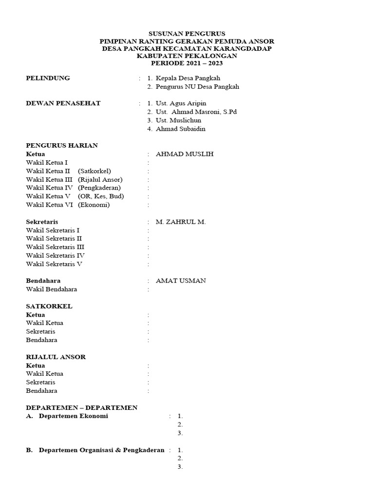 Susunan Pengurus Harian | PDF