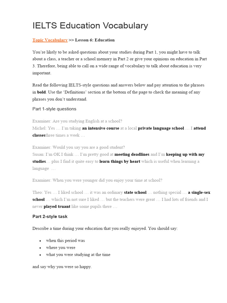 IELTS Education Vocabulary | PDF | Schools | Distance Education