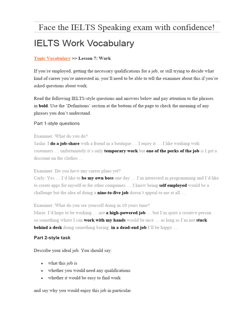 Vocabulary For Work | PDF