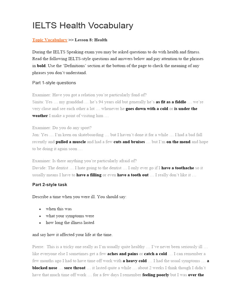 IELTS Health Vocabulary | PDF | Wellness
