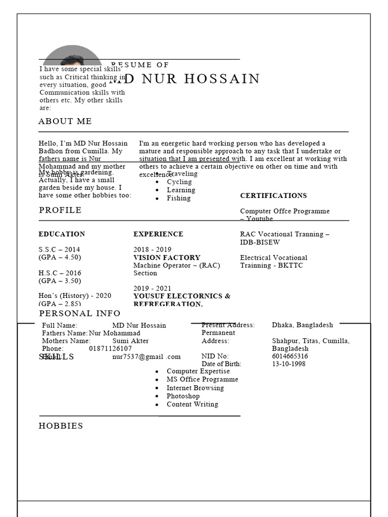 Nu Hossain Resume | PDF