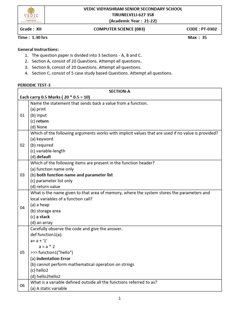 12 Cs Pt 0302 Ans Pdf Parameter Computer Programming Variable Computer Science
