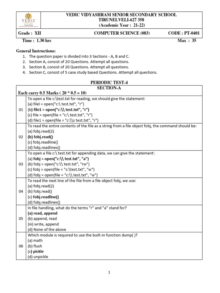 12 CS PT 0401 Ans | PDF