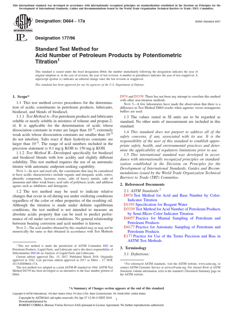 ASTM D664-17a Acidez en Crudo | PDF