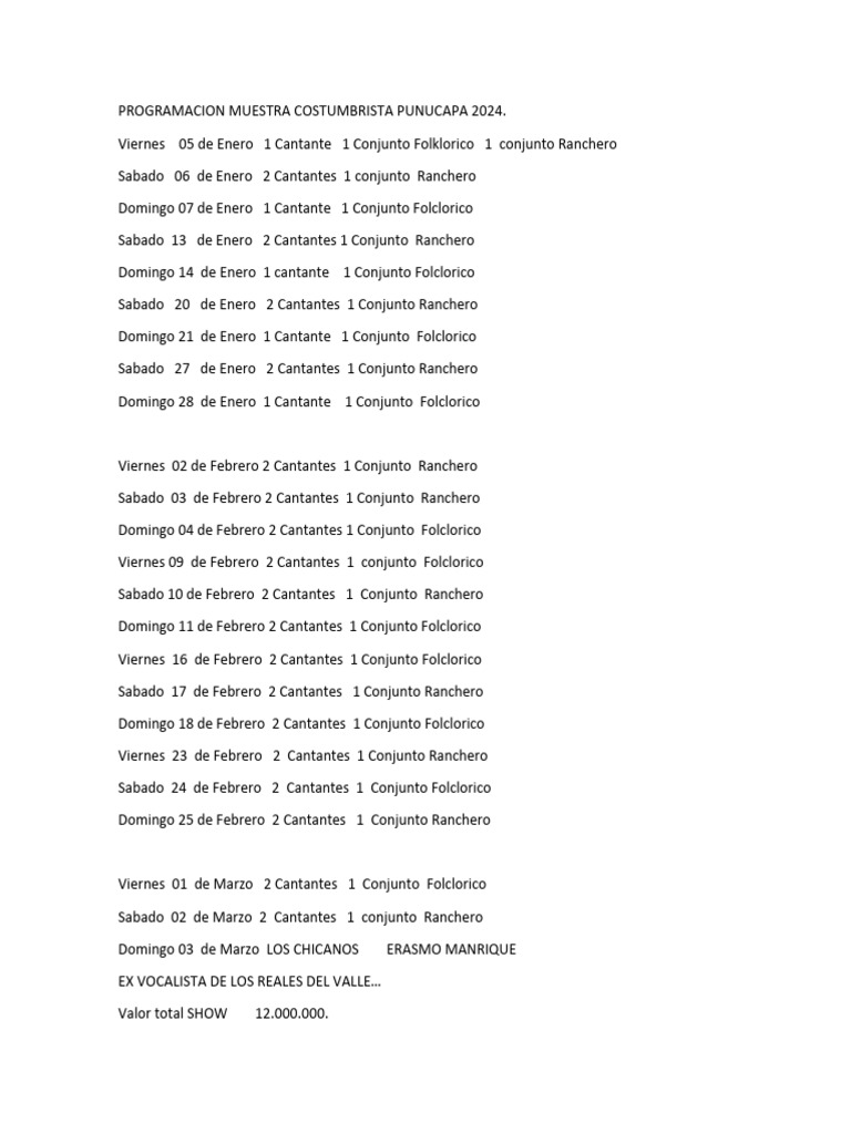 Programacion Muestra Costumbrista Punucapa 20242 | PDF