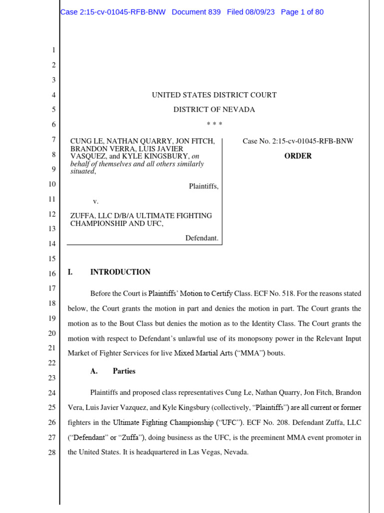 Order | PDF | Daubert Standard | Mixed Martial Arts