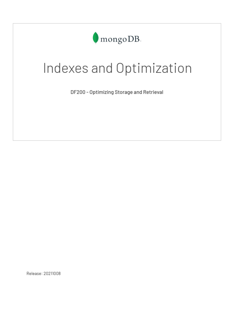 DF200 - 01 - Indexes and Optimization Mongo DB Training | PDF