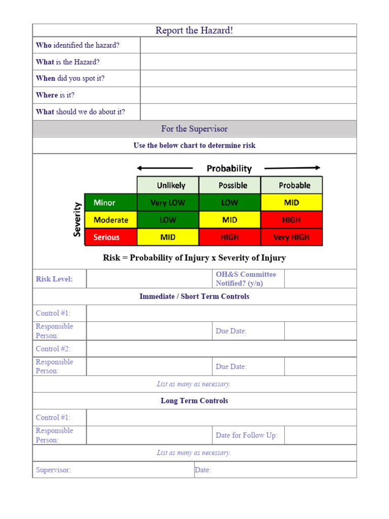 Hazard Report Form Template | PDF