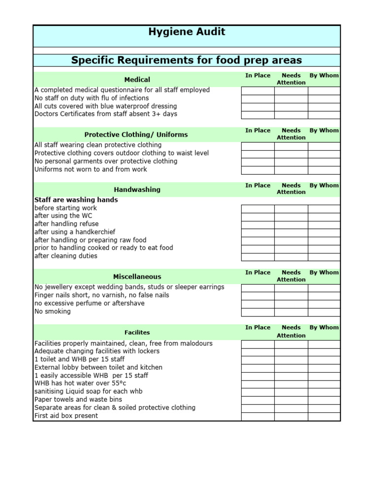 Hygiene Audit Checklist | PDF