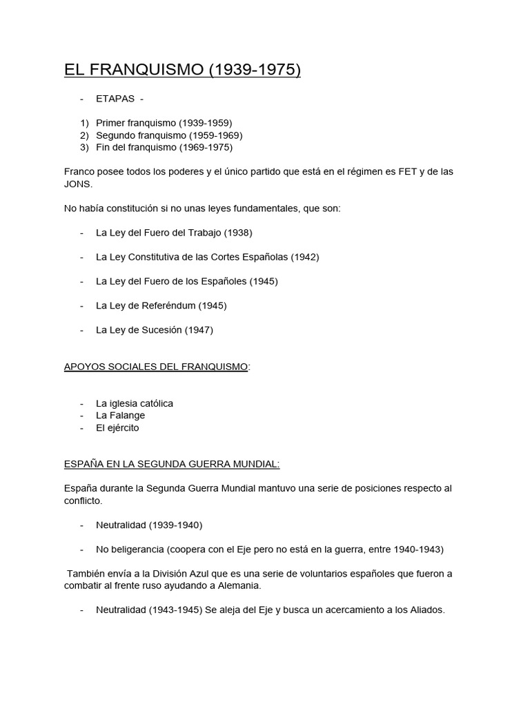 El Franquismo (1939-1975) | PDF | España franquista | Francisco franco