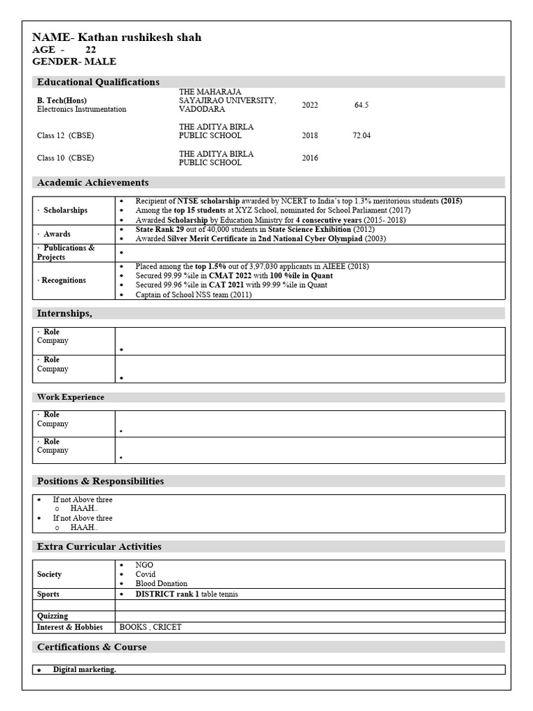 Resume For IIMs | PDF