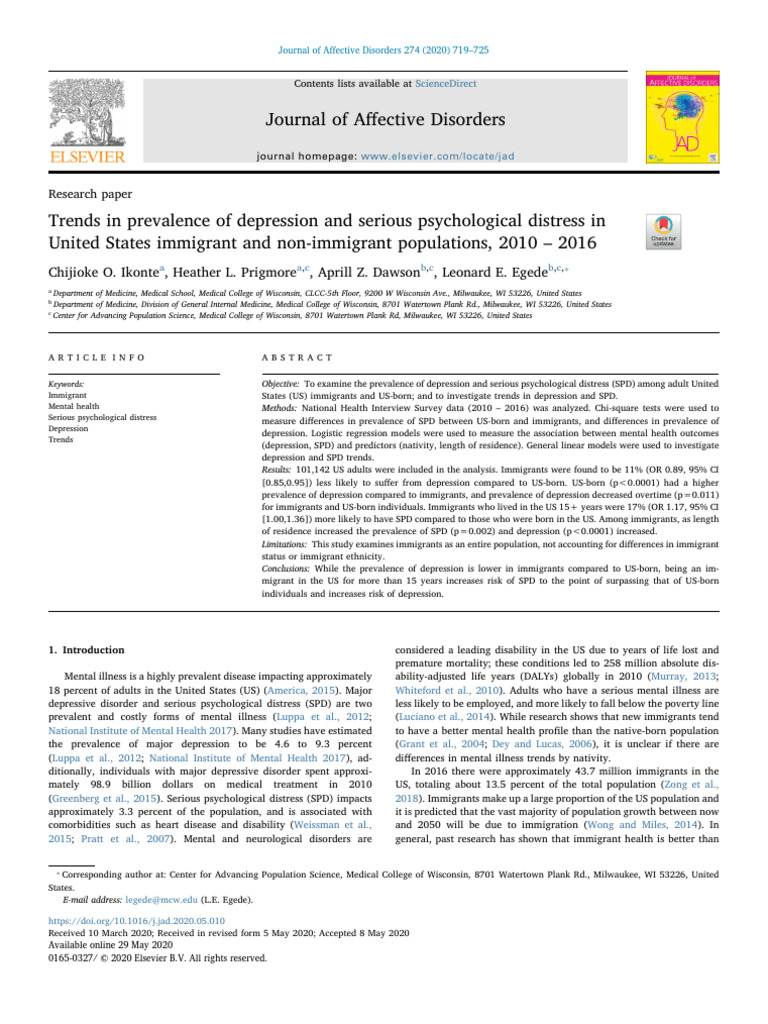 Trends in Prevalence of Depression and Serious Psychological Distress ... Trends in Prevalence of Depression and Serious Psychological Distress ...