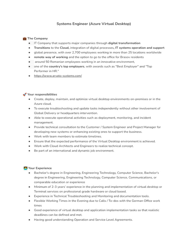Azure Virtual Desktop Systems Engineer Role | PDF | Cloud Computing ...