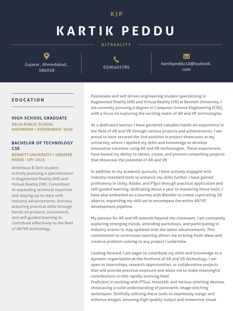 AR/VR Engineering Student Profile | PDF