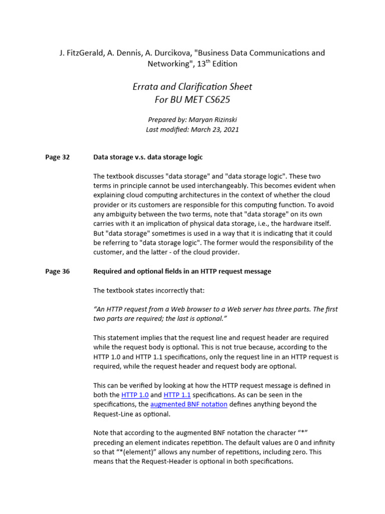 CS625 Errata and Clarification Sheet V13 | PDF | Transmission Control Protocol | Denial Of ...