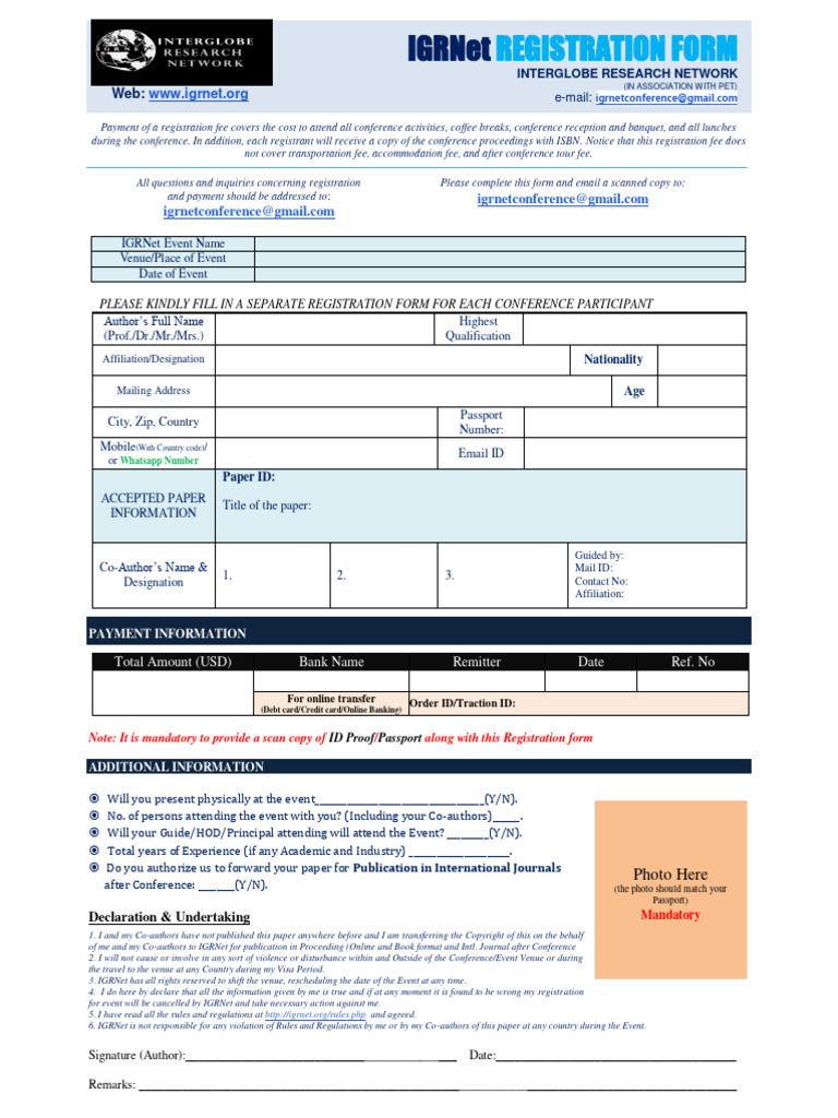 Registartion Form IGRNET | PDF