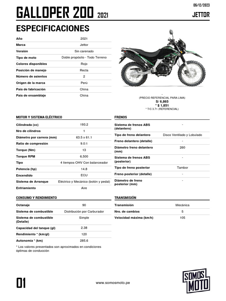 Jettor Galloper 200: Ficha Técnica 2021 | PDF | Motocicleta | Carros ...